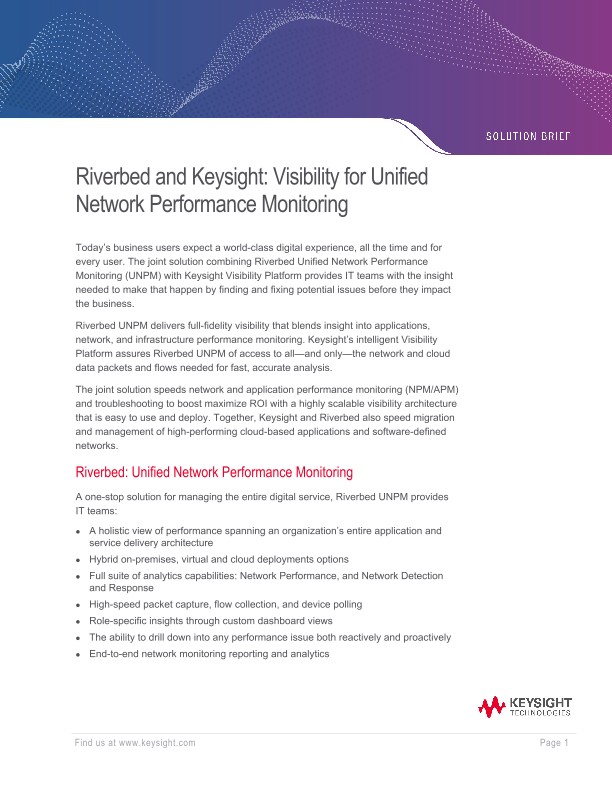 Riverbed And Keysight Visibility For Unified Network Performance Monitoring Pdf Asset Page